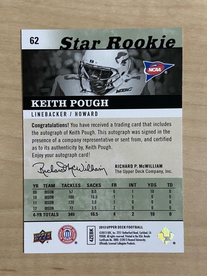KEITH POUGH HOWARD SIGNED AUTOGRAPHED 2013 UPPER DECK CARD #62 | eBay