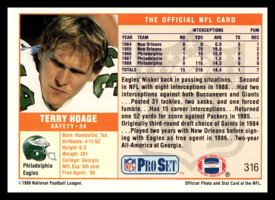 1989 Pro Set #316 Terry Hoage RC | eBay