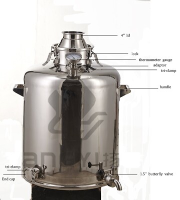 26 gallon (100L) Distilling Kettle / Boiler- Stainless Steel 304 Home ...