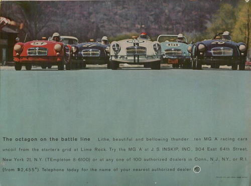 1960 MG MGA Racing Cars Lime Rock Race Track Action Photo VINTAGE PRINT ...