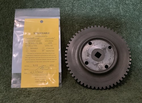 Continental Camshaft Gear P/N 655422 C145/O-300 Yellow tagged (Cessna ...