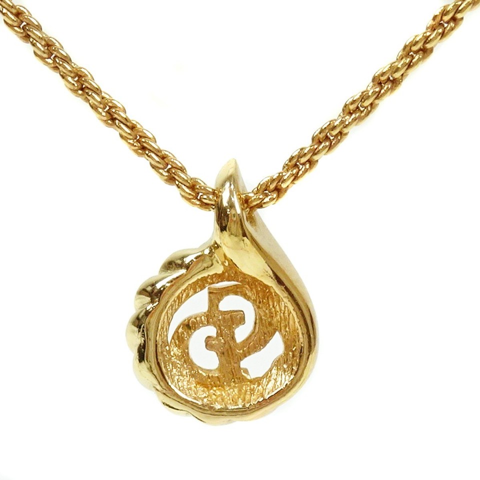 Christian Dior Gold-tone CD Logo Teardrop Chain Necklace Pendant F125 ...