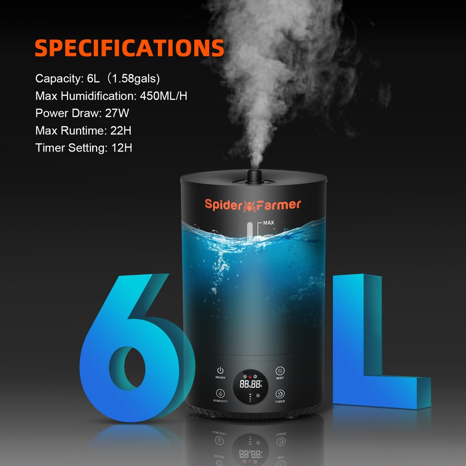Spider Farmer 6L Ultrasonic Cool Mist Humidifier Air Humidifier for ...