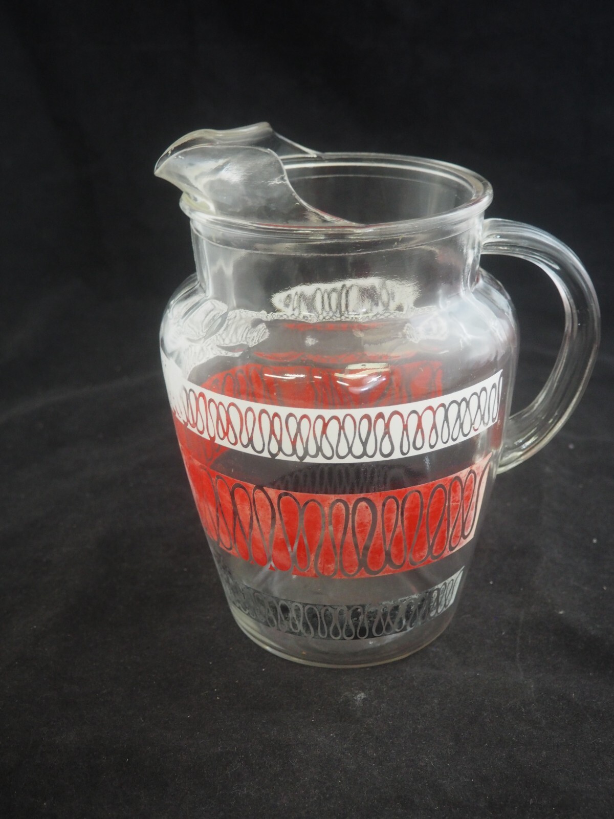 VTG 4 Qt Anchor Hocking Pitcher w Ice Lip Red white Black squiggles | eBay