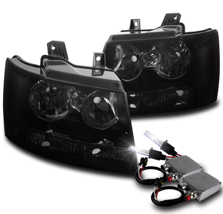 07-14 CHEVY SUBURBAN/TAHOE/13 AVALANCHE HEADLIGHTS LAMP BLACK/SMOKE W ...