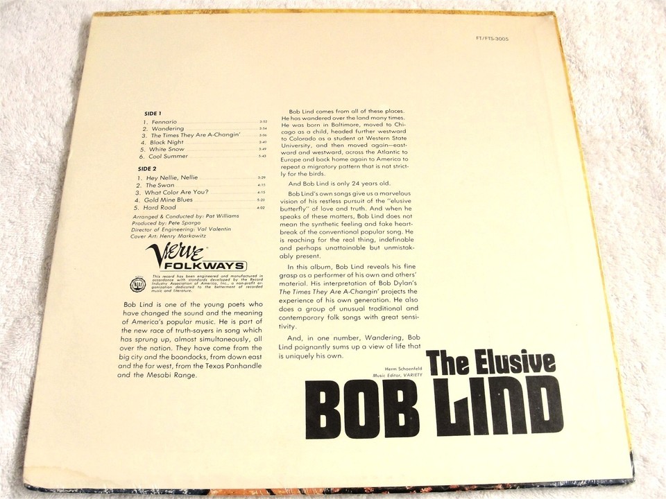 Bob Lind "The Elusive Bob Lind" 1966 Folk LP, SEALED!, Orig Verve ...