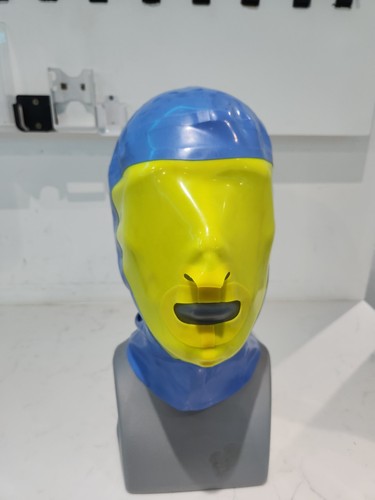 libidex blue and yellow latex face mask hood large/xl | eBay UK