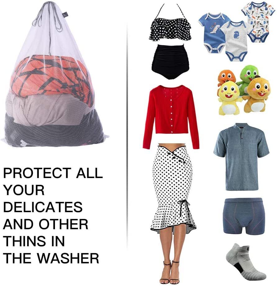 XL Large Mesh Laundry, Heavy Duty Big Hole Coarse Mesh Bag with White ...