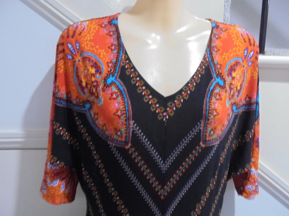 LEONA EDMISTON RUBY SIZE 1 (8/10) BLACK ORANGE PATTERN FRONT POCKETS ...