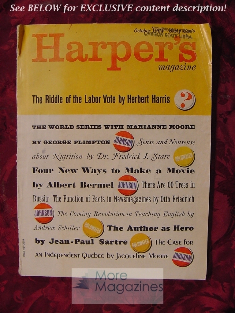 HARPER'S October 1964 GEORGE PLIMPTON ALBERT BERMEL JEAN-PAUL SARTRE | eBay