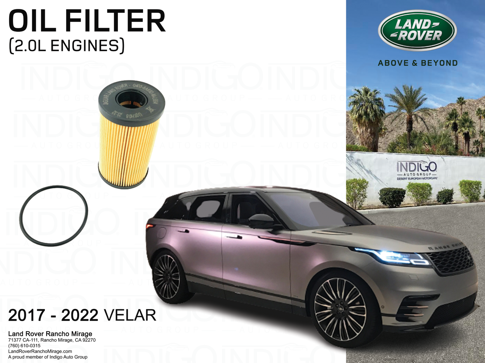 Genuine Factory OEM Land Rover VELAR 2.0L Oil Filter GENUINE LR073669-V ...