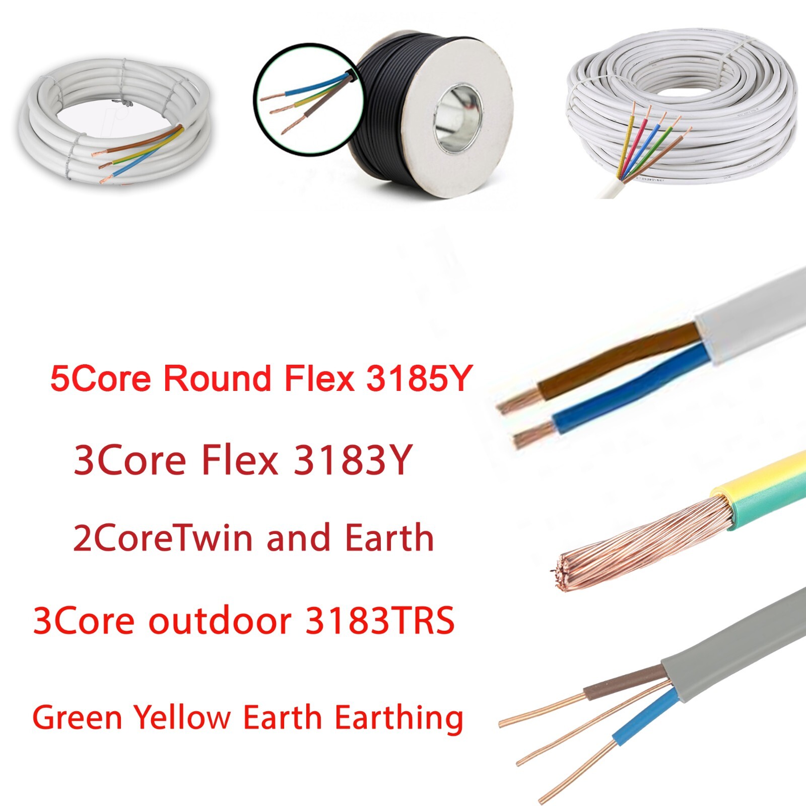 Twin And Earth Cable All Size White, Black, Gray 2core 3core 5core Wire ...