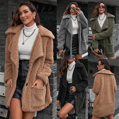 Single Breasted Bubble Fleece Jacket Loose Lapel Lamb Fleece Trench Coat | eBay