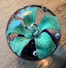 Art Glass Globe Orb Paperweight Cobalt Blue Green Flower Controlled ...