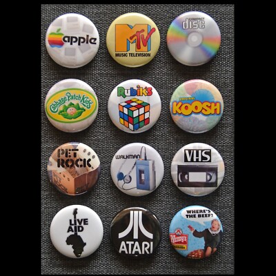 1980's Fads / Buttons (Set of 12) / Various Size Options | eBay