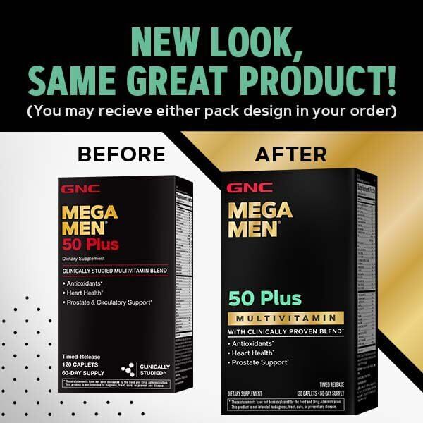 GNC Mega Men 50 Plus Multivitamin Antioxidants Heart Health Prostate 60 ...
