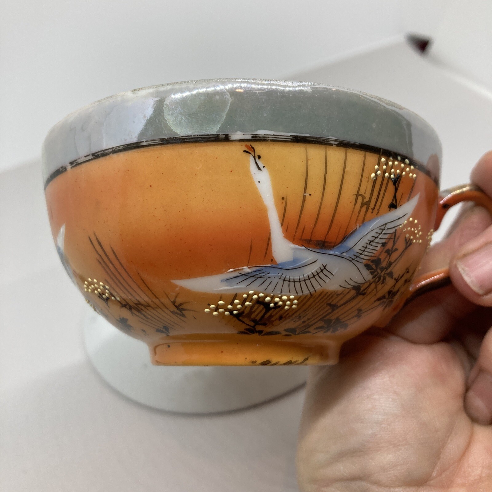 Lusterware cup & saucer. Vintage Japan Orange And Gray. Geese And ...