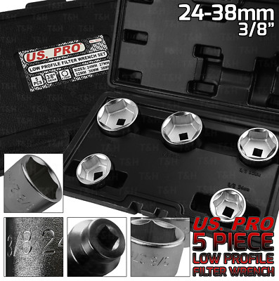 US PRO 5pc 3/8" Inch Low Profile Shallow Oil Filter Wrench Set 24-38mm ...