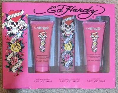 Ed Hardy by ED HARDY 3 Piece EDP GIFT SET for Women SPRAY LOTION GEL | eBay