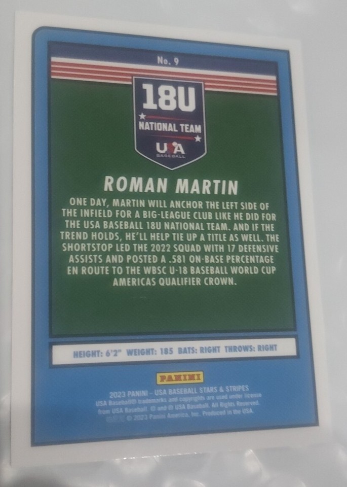 2023 Stars & Stripes #9 Roman Martin USA Baseball 18U National Team | eBay