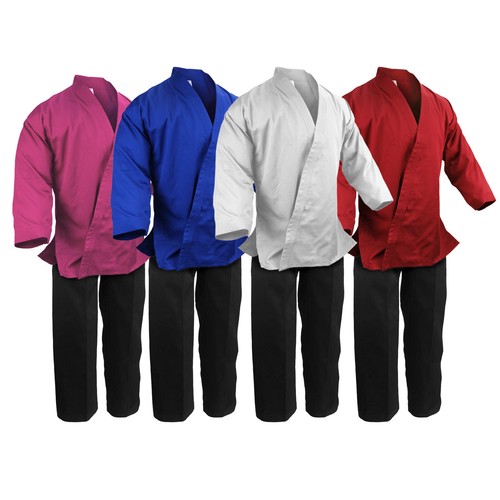 Martial Arts Karate Gi White Blue Pink or Red Kimono w/ Black Pants ...