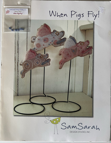 Sam Sarah Counted Cross Stitch Chart When Pigs Fly! w/Button Pack 30Ct ...