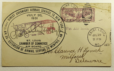 1931 Lindbergh (?) First Direct Overnight Airmail Service Cover to New ...