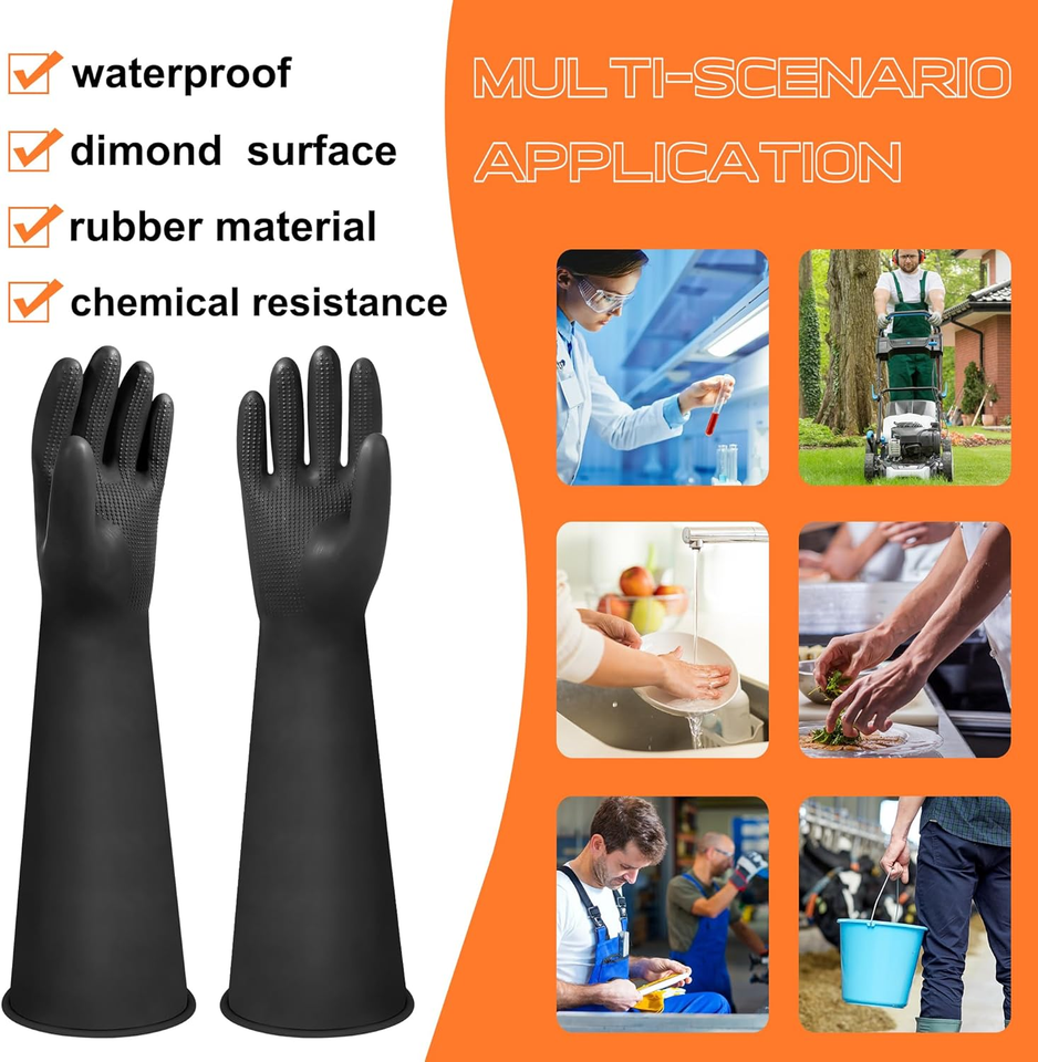 Long Rubber Gloves 22" Chemical Resistant Glove Safety Work Long ...