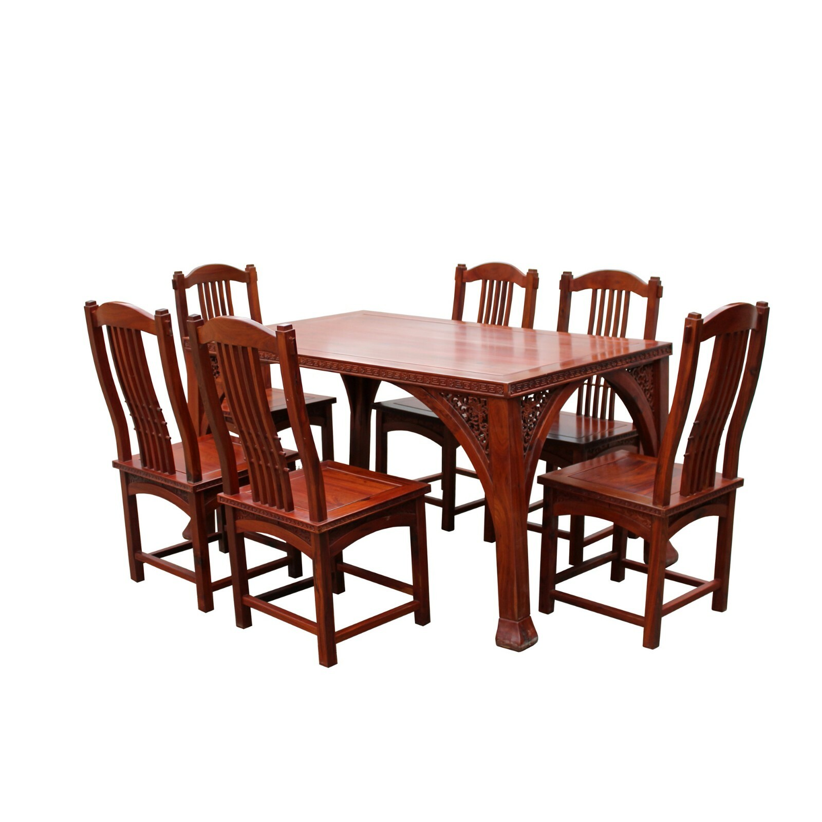 Chinese Yellowish Brown Rosewood Rectangular Dining Table Set 6 Chairs ...