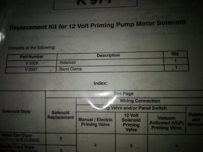 Waterous K 971 Kit for 12 volt priming pump motor solenoid | eBay