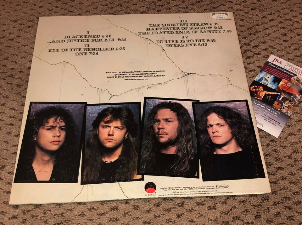 LARS ULRICH SIGNED AND JUSTICE FOR ALL ALBUM AUTOGRAPH JSA RECORD VINYL ...