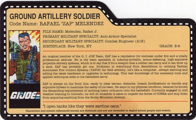 2007 JOECON G.I JOE CONVENTION JOECON FILE CARD ZAP GROUND ARTILLERY ...