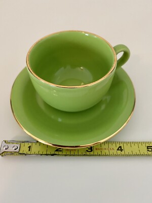 Retro Cipa Porcellane Italy Espresso Cup & Saucer Set-Green w/ Gold ...