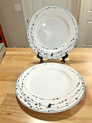 2 Vintage Ciroa Oiseau China Dinner Plates w/ BLACK Small Bird & Vines ...