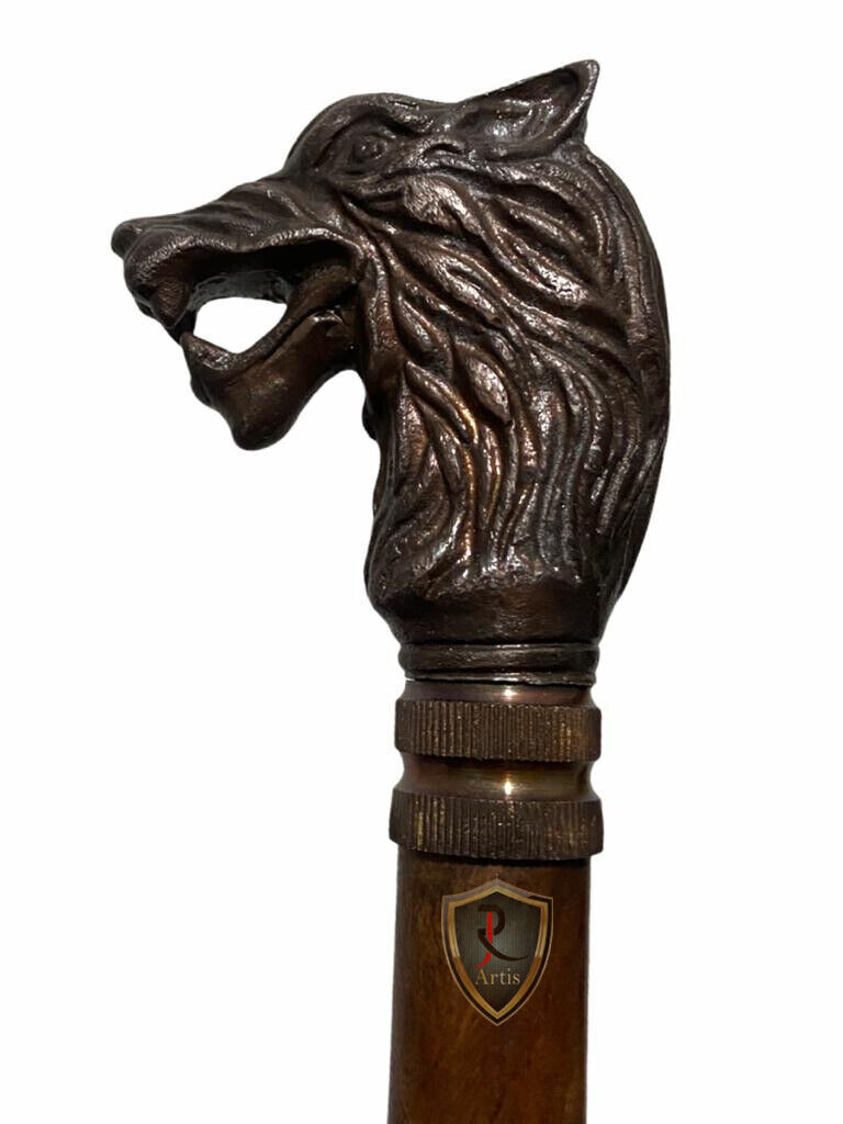 Wooden cane Walking Stick Aluminium Copper Antique Wo… - Gem