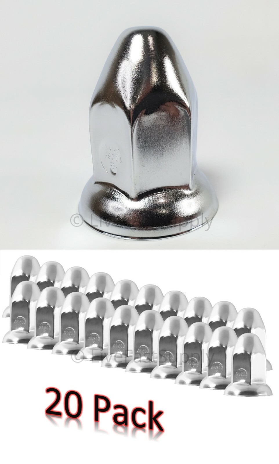 (Set/20) Chrome Steel 33mm Bullet Lug Nut Covers w/ Flange Push-On (2.5 ...