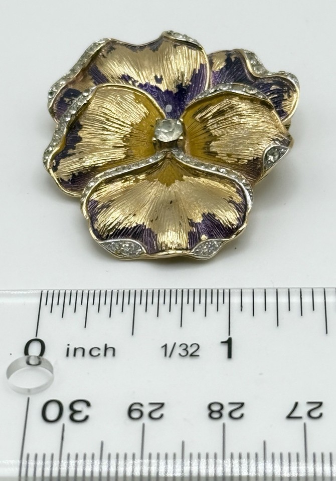 Vintage Crown Trifari Pansy Flower Enamel Rhinestones Gold Tone | eBay