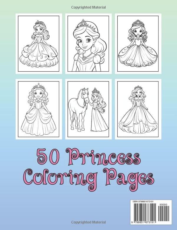 Princess Coloring Book for Kids: 50 Cute Coloring Pages | eBay