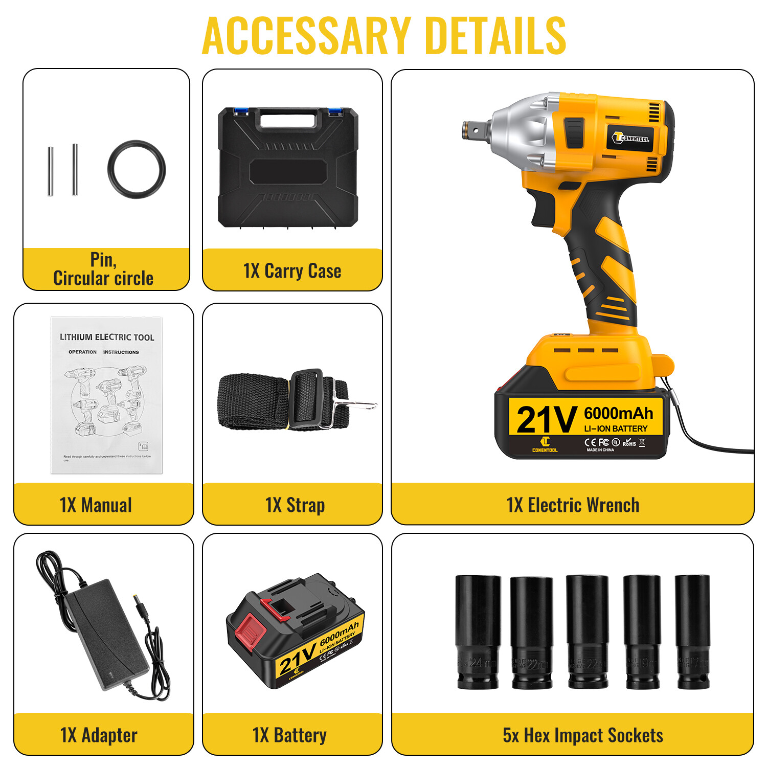 21V Cordless Impact Wrench 1/2"Driver Ratchet Rattle Nut Gun Set Red ...