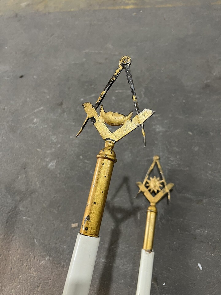 Antique Masonic Ceremonial Deacon Rods Spear Staff Moon Rising Sun ...