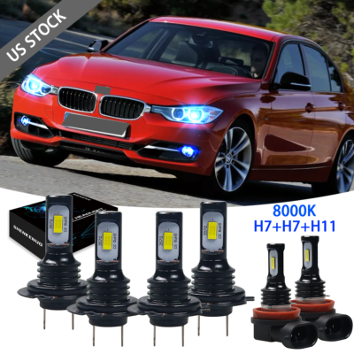 For 2007-2016 BMW 328i - 6x 2-Side 8000K LED Headlights & Fog Light ...