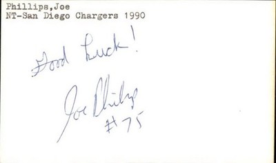Joe Phillips Signed 3x5 Index Card Cut Vikings Chargers Autograph Den ...