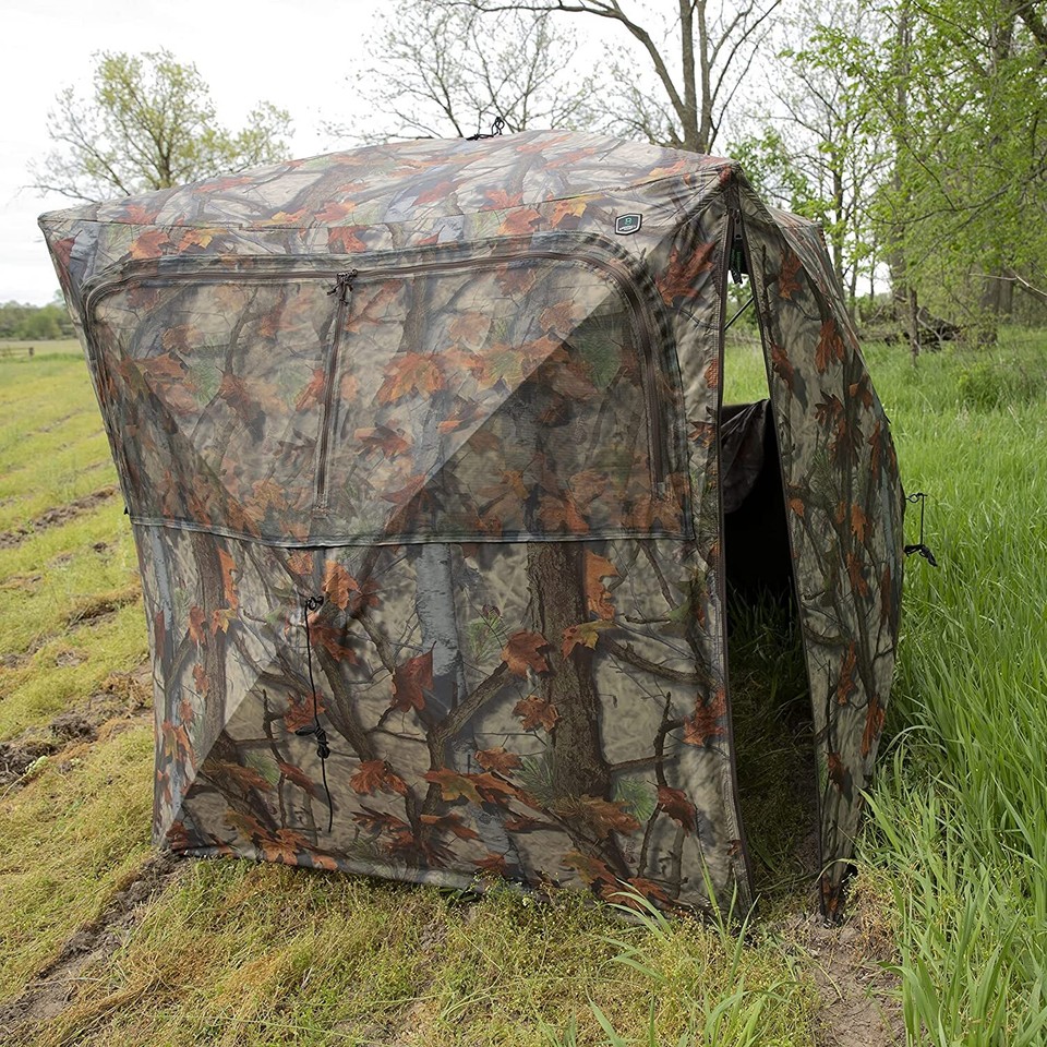 Ground Blind 2 Person Hunting w/ Full-Length Zippered Door, Poles ...