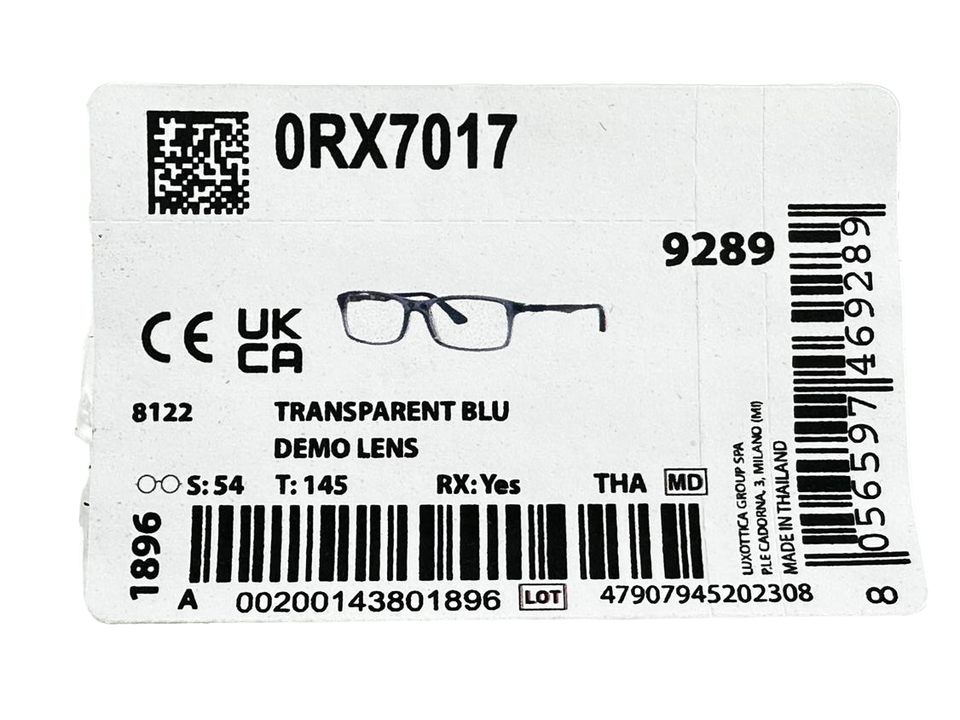 Ray Ban NEW Transparent Blue Rectangle Frames Black 54-17-145 ...