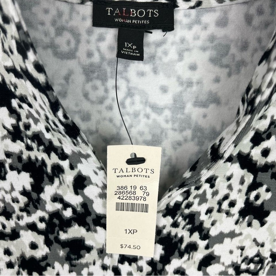 Talbots Top Size 1XP Long Sleeve Split Neck NWT Dark Floral Career Work ...