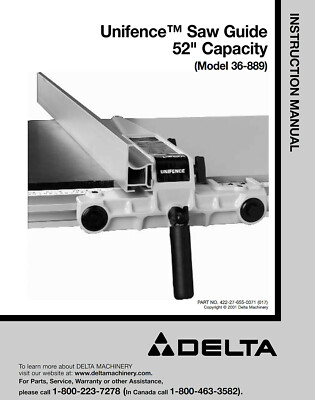 Delta 36-889 Unifence Saw Guide 52" Instructions Manual | eBay