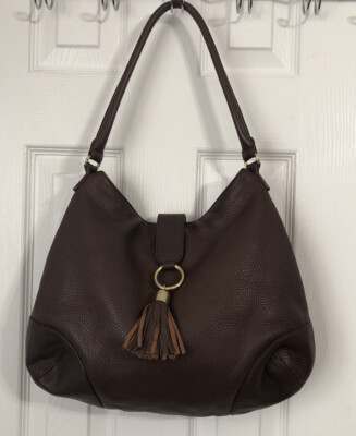 Talbots Handbags Hobo Leather Brown Shoulder Bag Tassel Zip Closure 12 ...