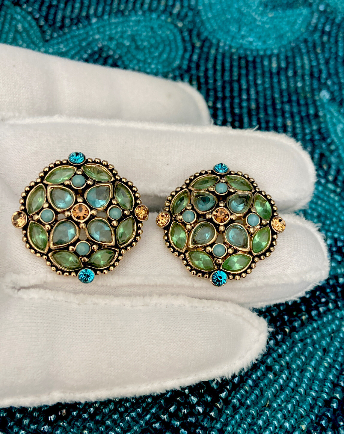 Vtg 1970’s Signed script Monet Rare Jeweled Gold Tone… - Gem