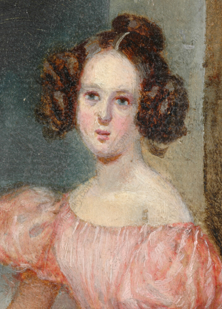 Emanuel Thomas Peter "Portrait of a young girl with flowers" rare oil ...