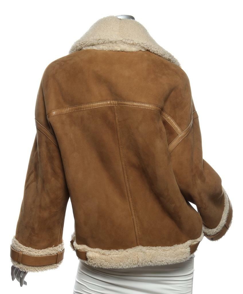 ARJE Womens Brown Cream Curly LUNA Shearling Reversible Suede Jacket Coat S | eBay